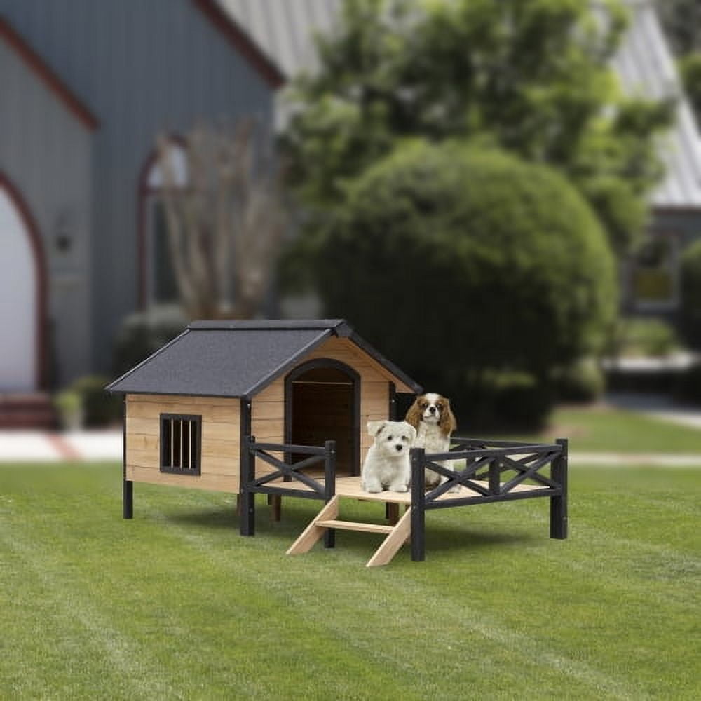 Outdoor Indoor Wooden Dog House, Weatherproof Pet Shelter with Hinged ...