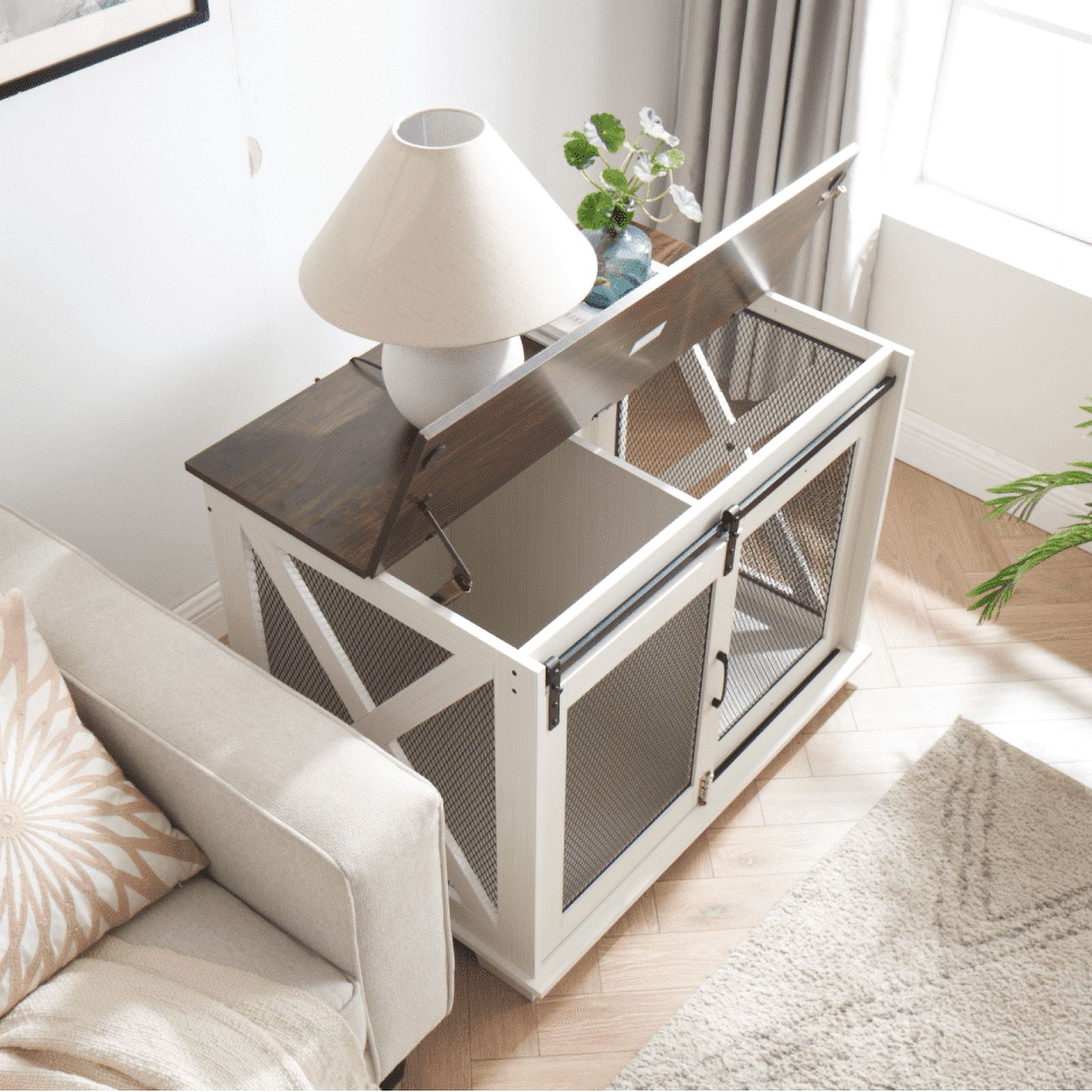 Wooden Dog Kennel End Table with Flip-top Plate Dog House with ...