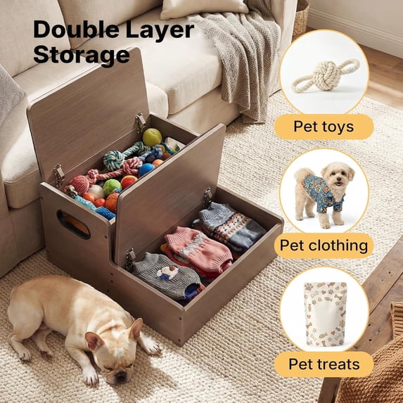 Wooden Dog Steps for Bed with Storage, 2-Step Pet Stairs Non Slip Rug ...