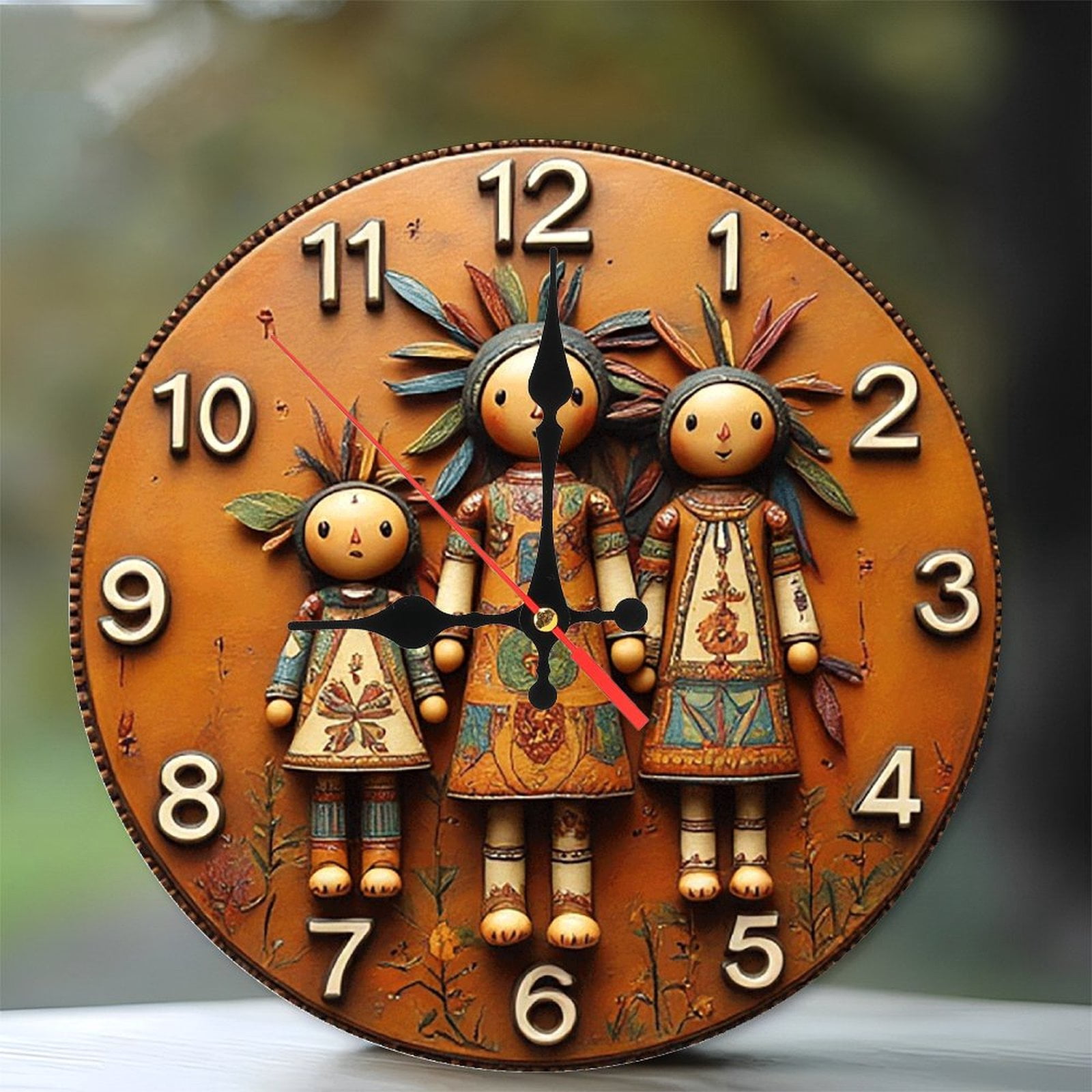 Wooden Doll Figurine Wall Clock 10-Inch Silent Wooden Wall Clock ...