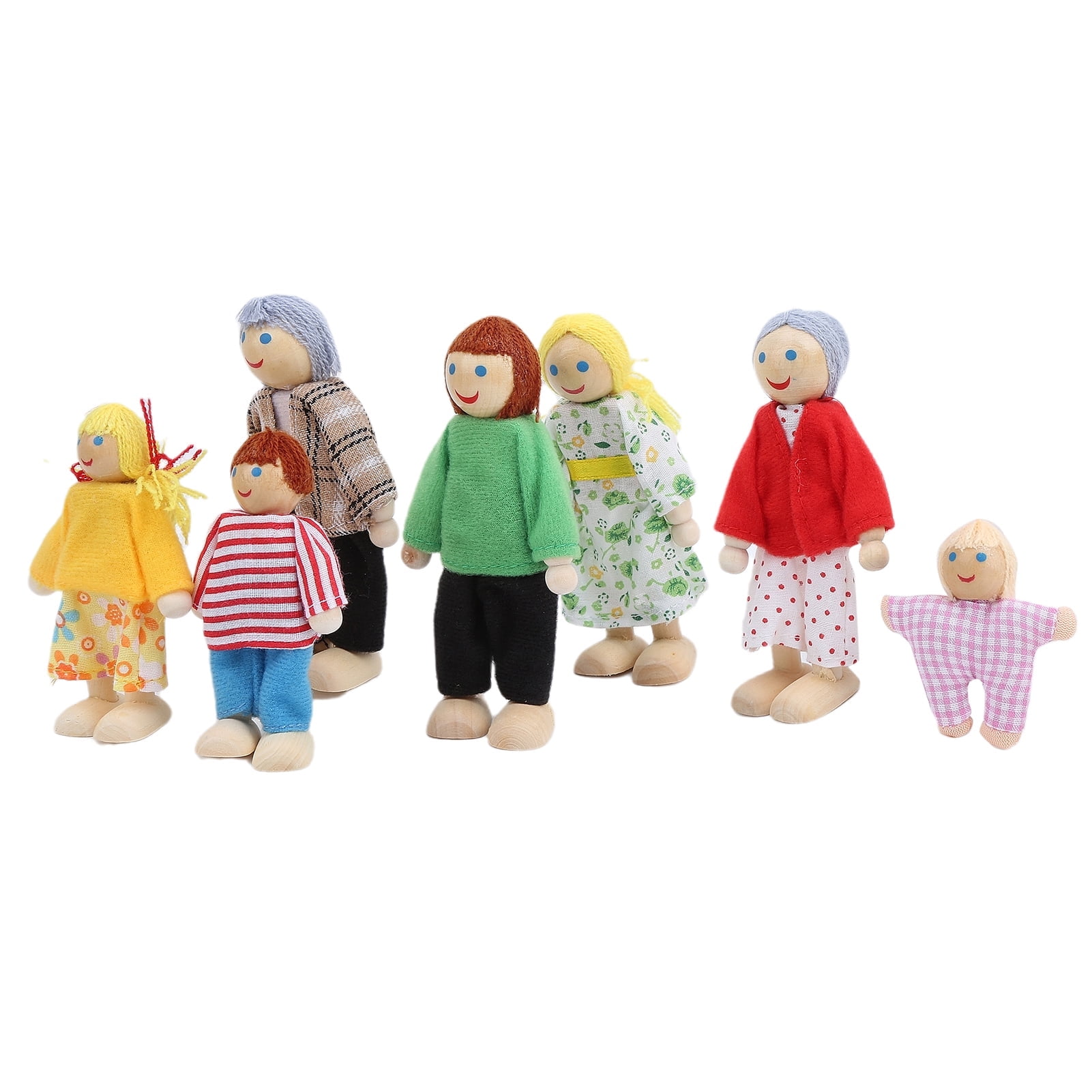 Wooden Dollhouse Family Set Mini People Figures Dollhouse Dolls Wooden ...