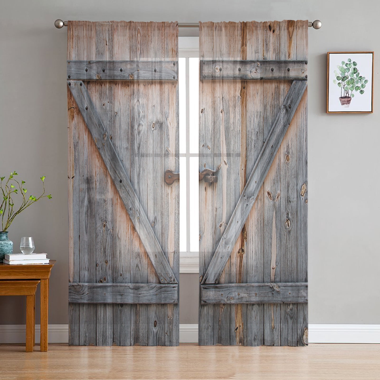 Wooden Door Barn Curtain Window Tulle For Living Room Bedroom Kitchen ...
