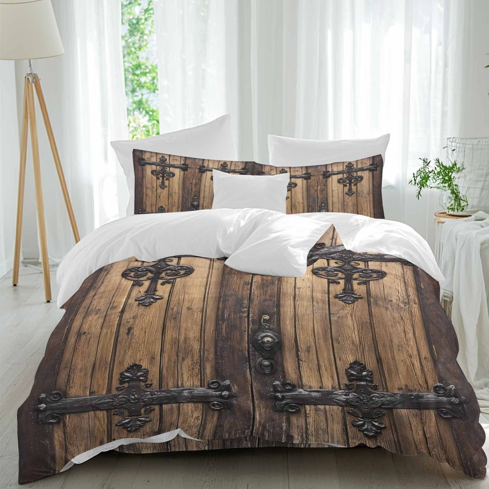 Wooden Door Duvet Cover Set Queen Size Barn Door Dilapidated Wood Grain ...