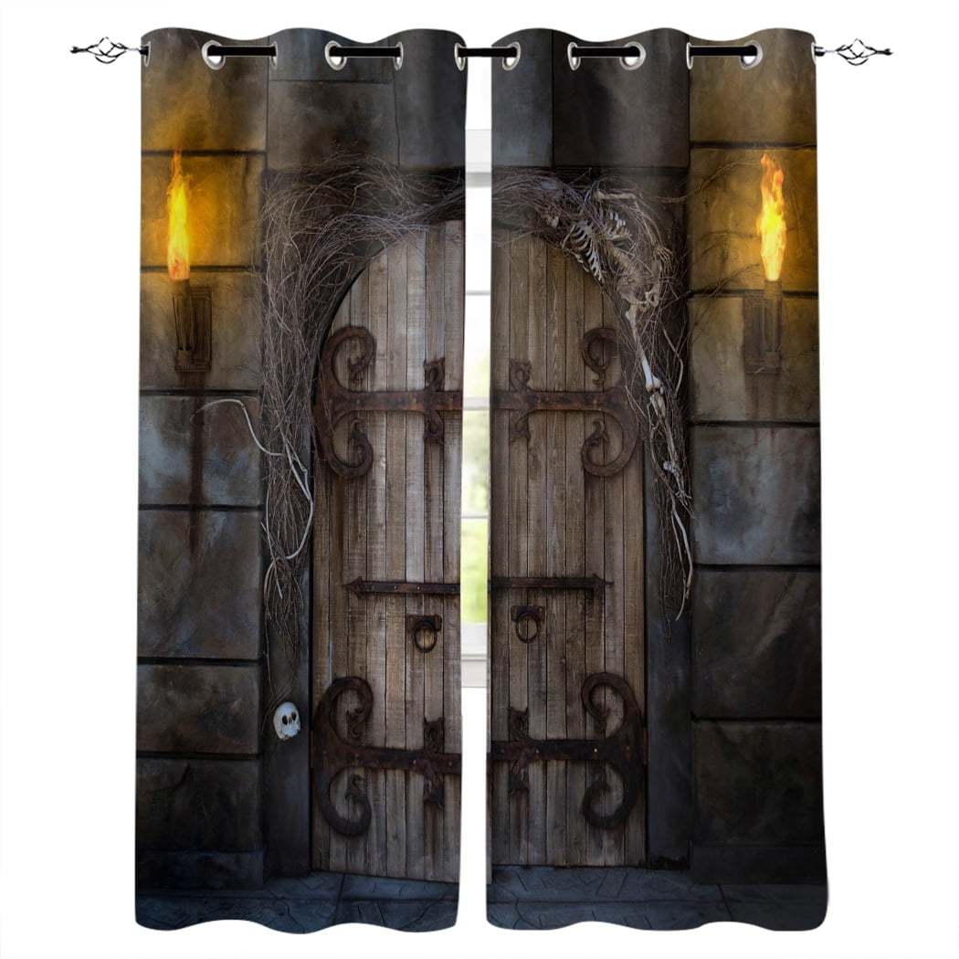 Wooden Door Flare StBrick Rattan Retro Curtains For Kids Living Room ...