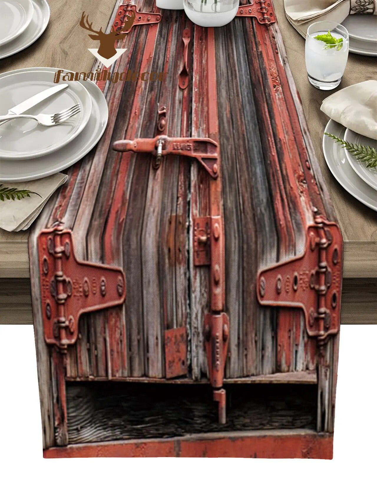 Wooden Door Paint Retro Table Runner Home Wedding Table Flag Mat Table ...