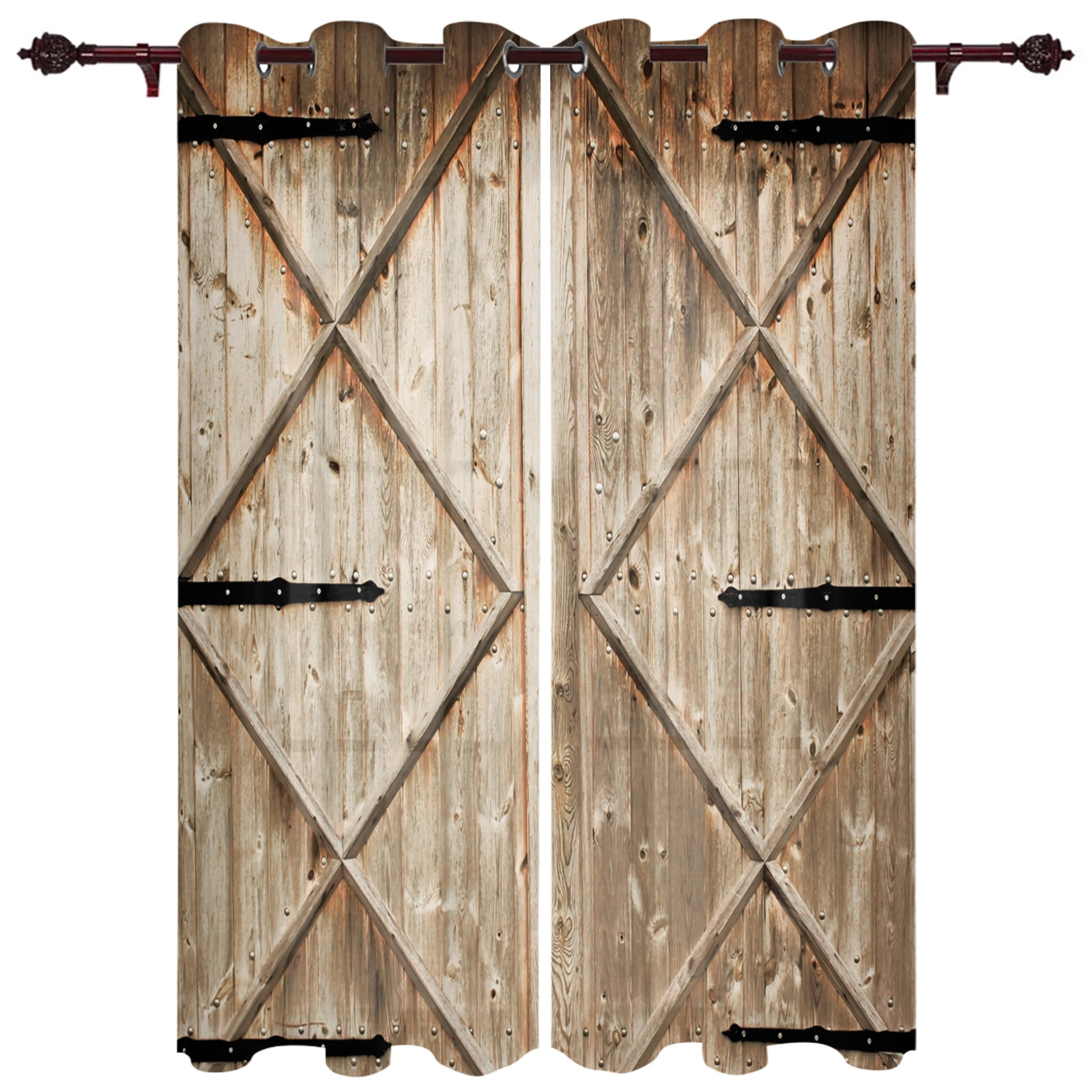Rustic Window Curtains Wooden Door Historical Vintage Medieval Print ...