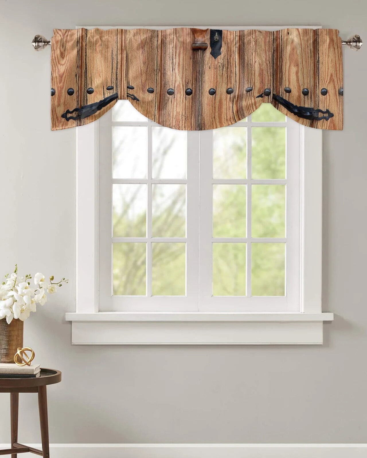 Wooden Door Retro Style Small Curtain Rod Pocket Short Curtains Home ...