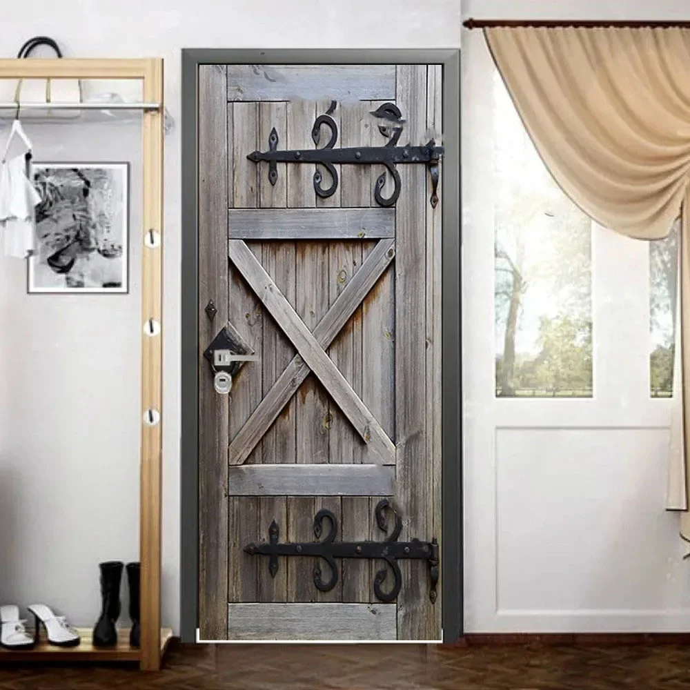 Wooden Door Stickers Imitation Wood Doors Sticker D Self-Adhesive Vinyl ...