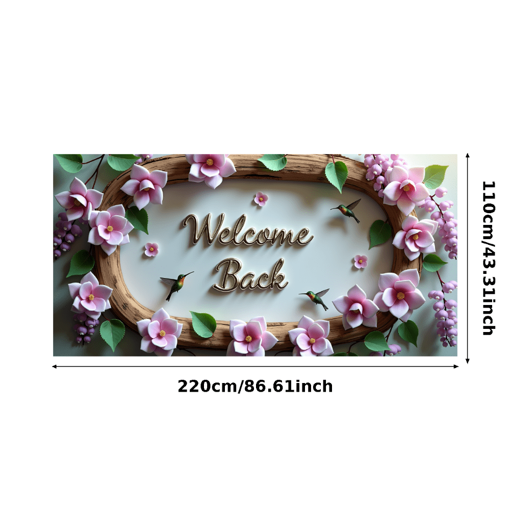 Wooden Door Themed Welcome Back Banner with Floral Leafy Elements Party ...