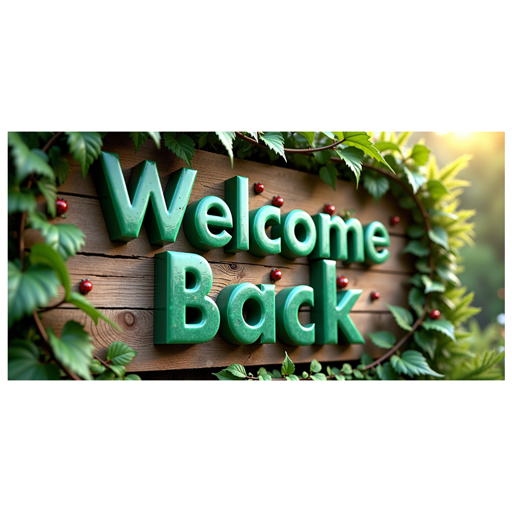 Wooden Door Themed Welcome Back Banner with Floral Leafy Elements Party ...