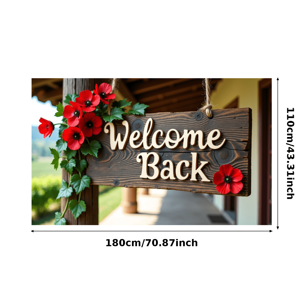Wooden Door Themed Welcome Back Banner with Floral Leafy Elements Party ...