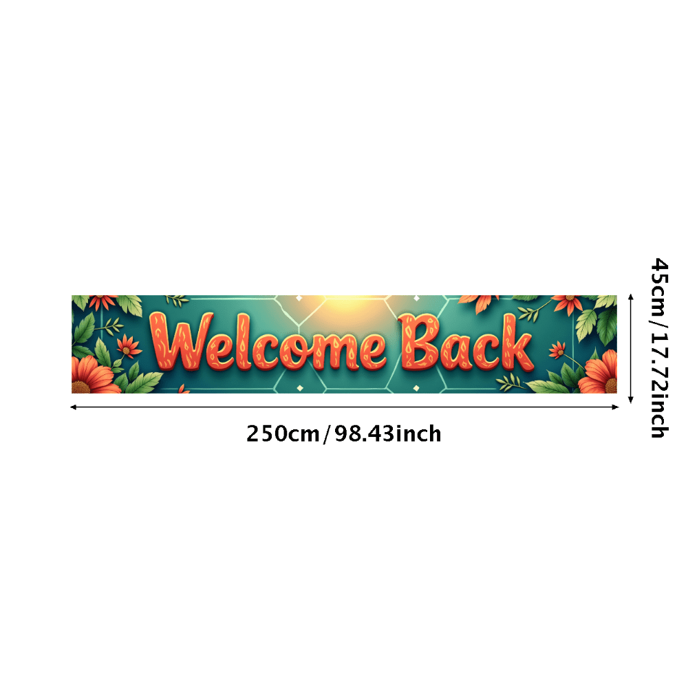 Wooden Door Themed Welcome Back Banner with Floral Leafy Elements Party ...