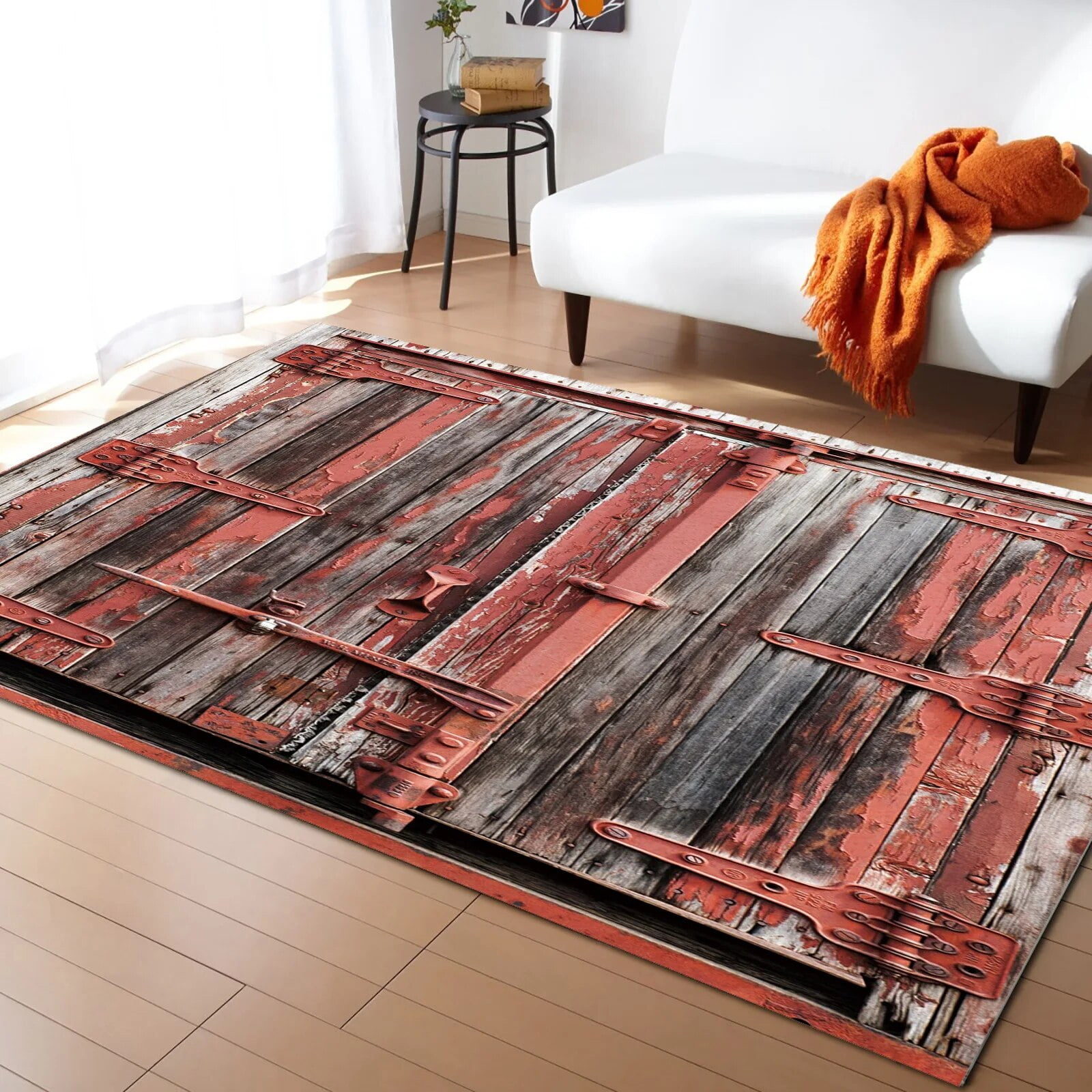 Wooden Door Wood Grain Paint Retro Carpet Area Rug Children's Room ...