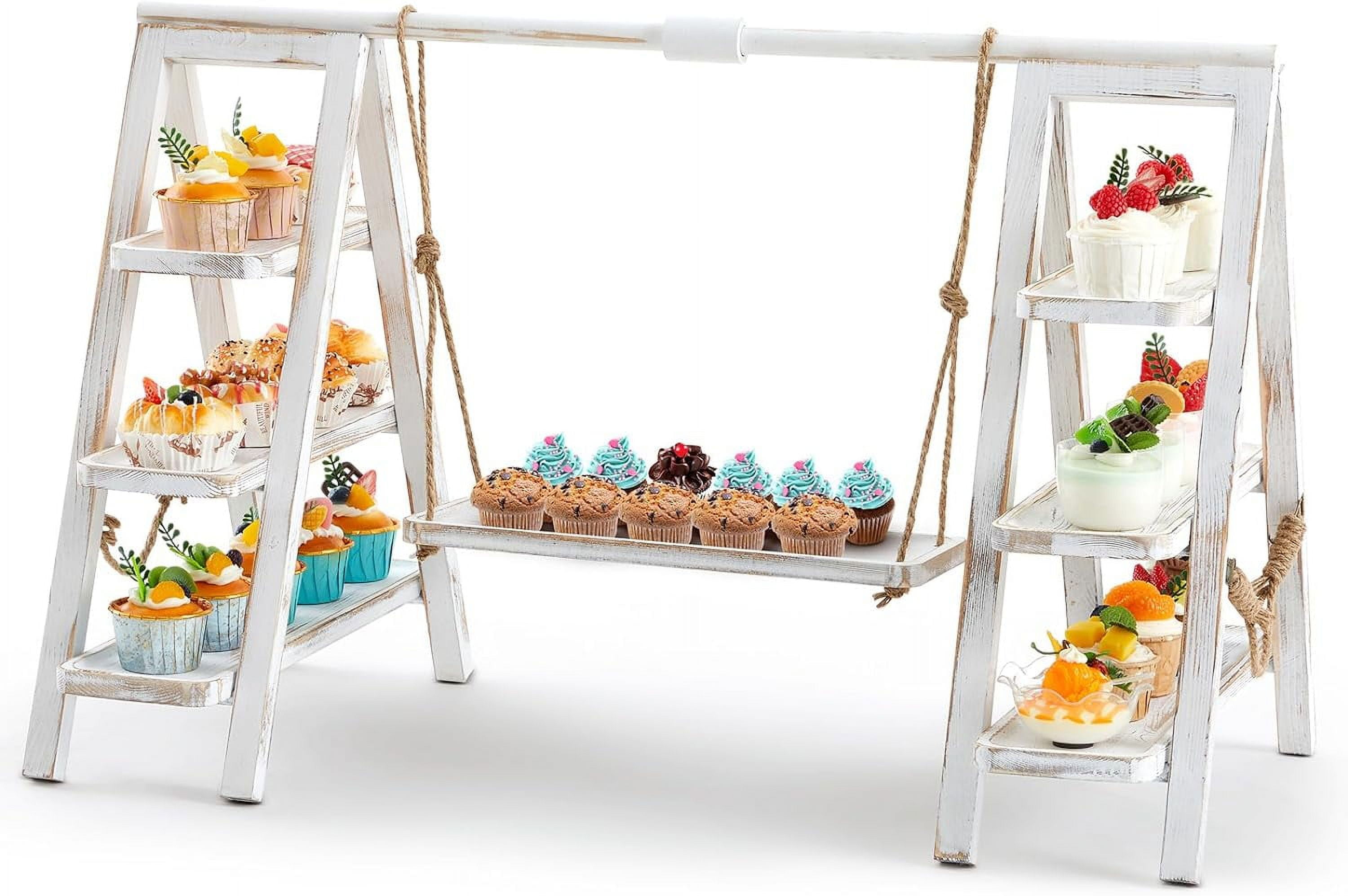 Wooden Double 3 Tier Serving Tray Serving Ladder Stand with Serving ...