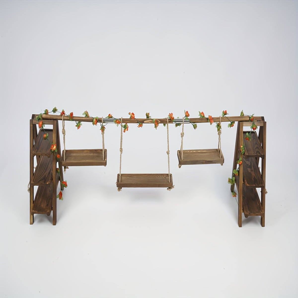 Wooden Double Dessert Table Display Set Rack 3 Tier Serving Tray Solid ...