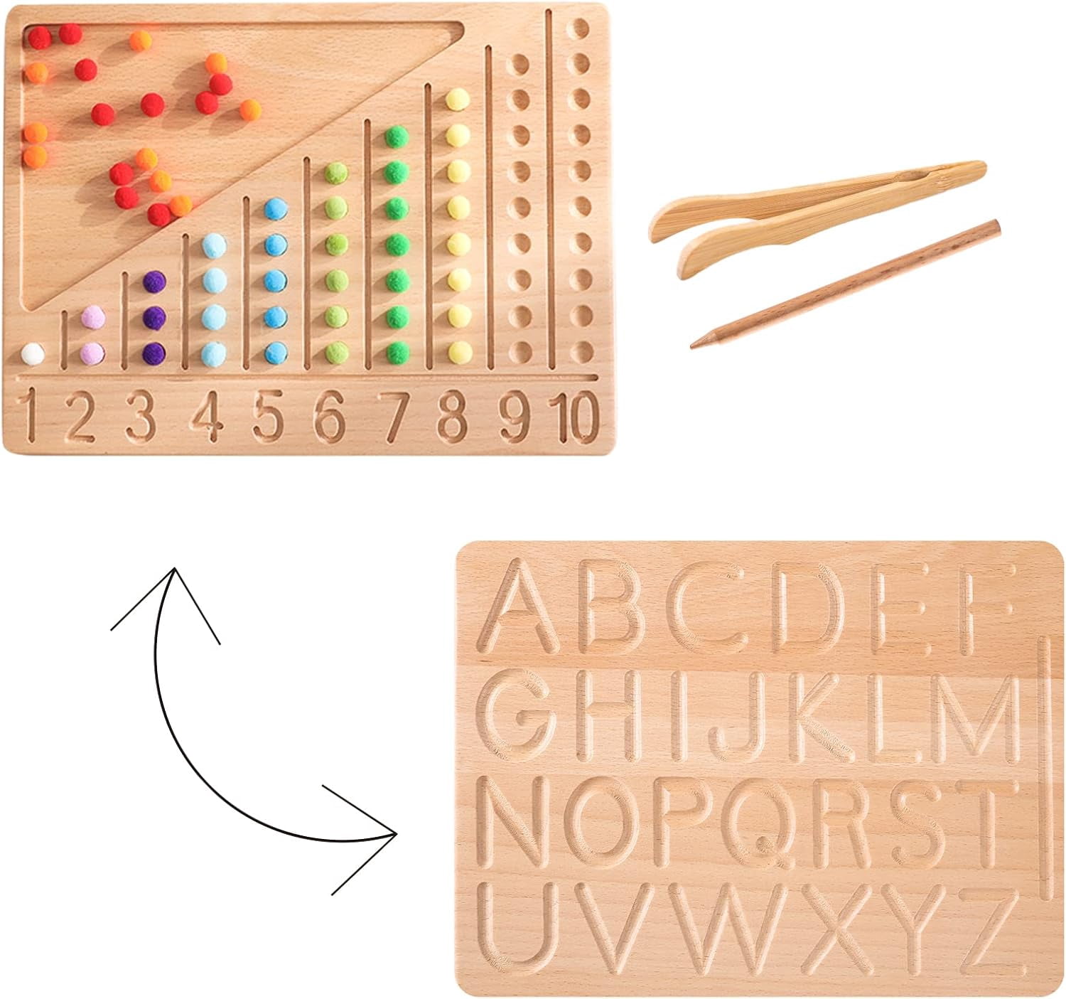 Wooden Double-Sided Bead Board with Wooden Alphabet Tracing Board ...