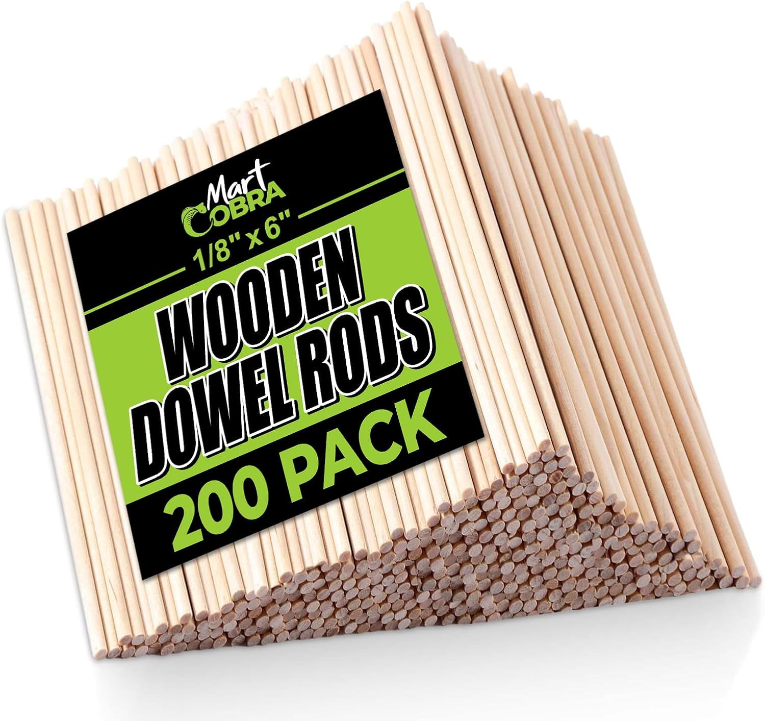 Wooden Dowel Rods - 200 Pack– 1/8" x 6" Precut Birch Hardwood Dowels ...