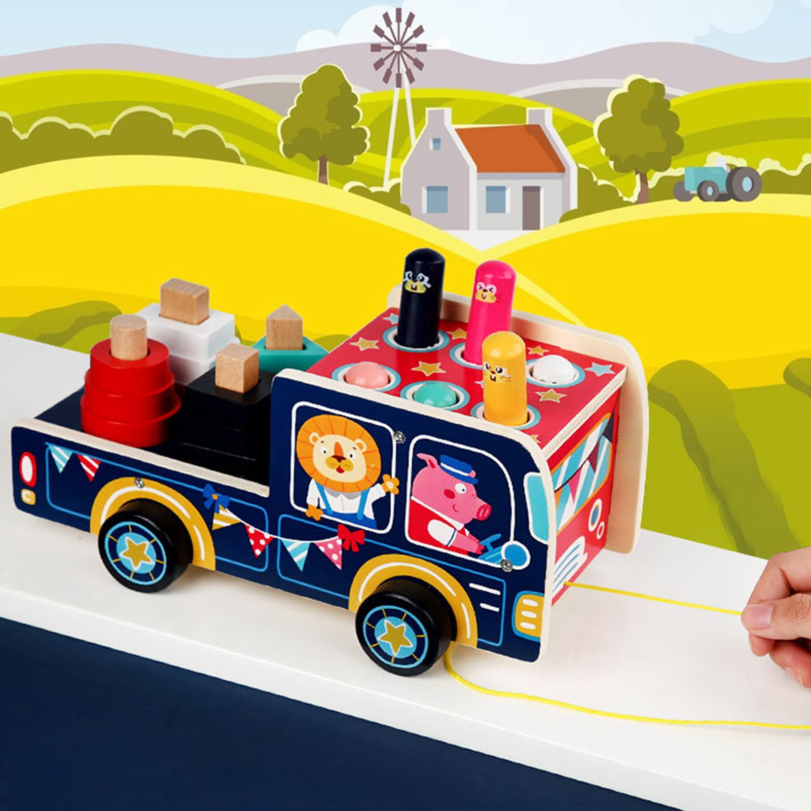 Wooden Drag Car Shape Matching Toy for Kids - Safe Educational Hamster ...