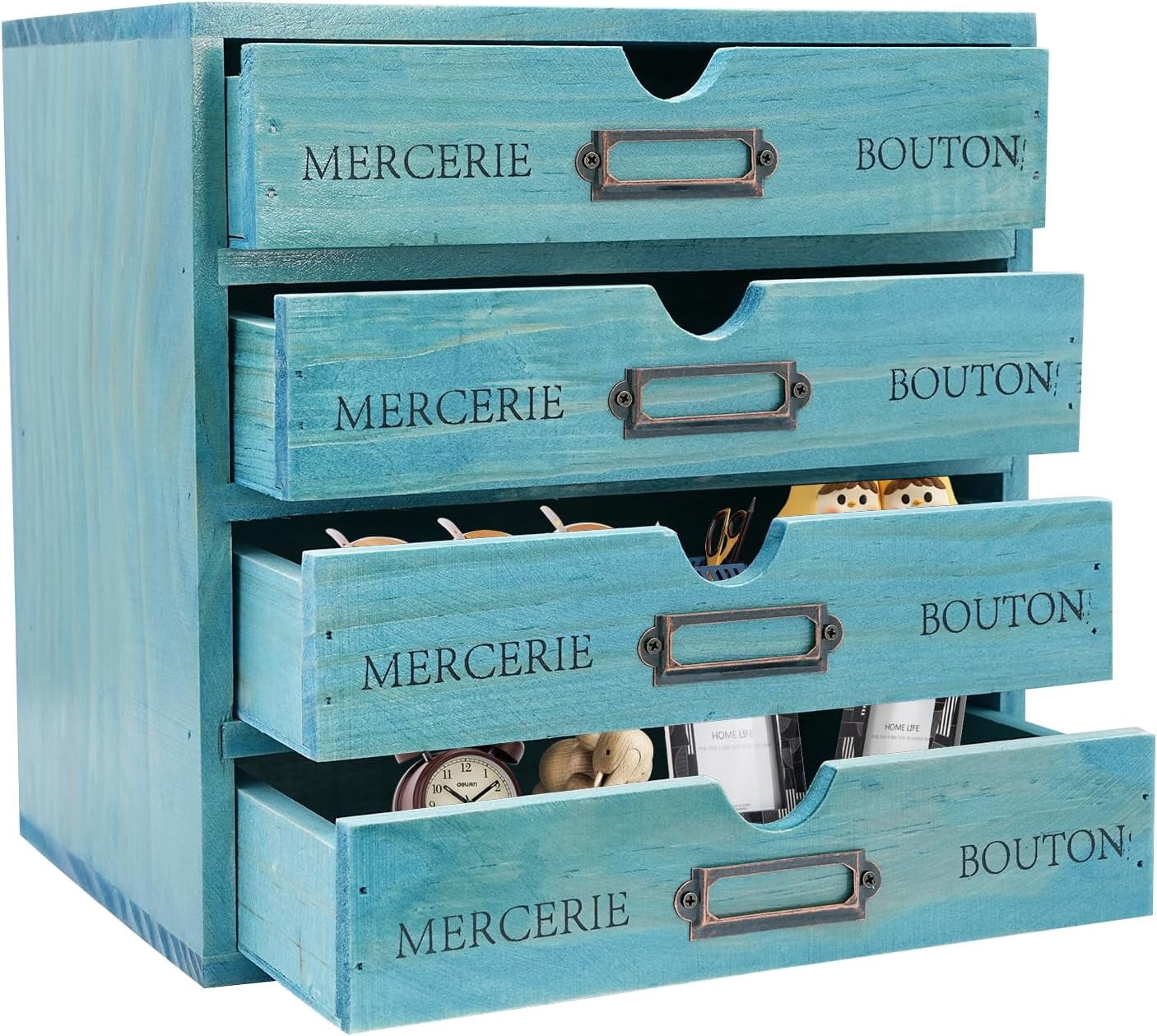 Wooden Drawer Organizer Storage Box with Label Holders Vintage Wood ...