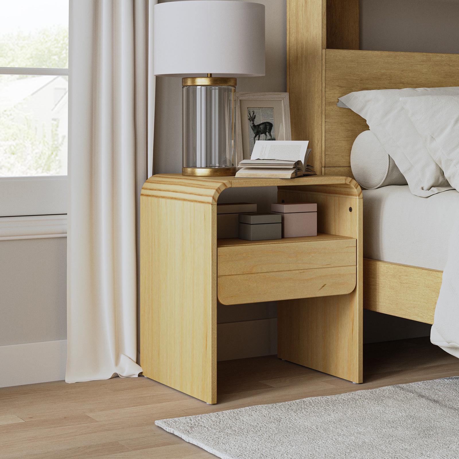 Wooden Drawers Nightstands Set of 2 Modern Storage Bedside Tables Open ...