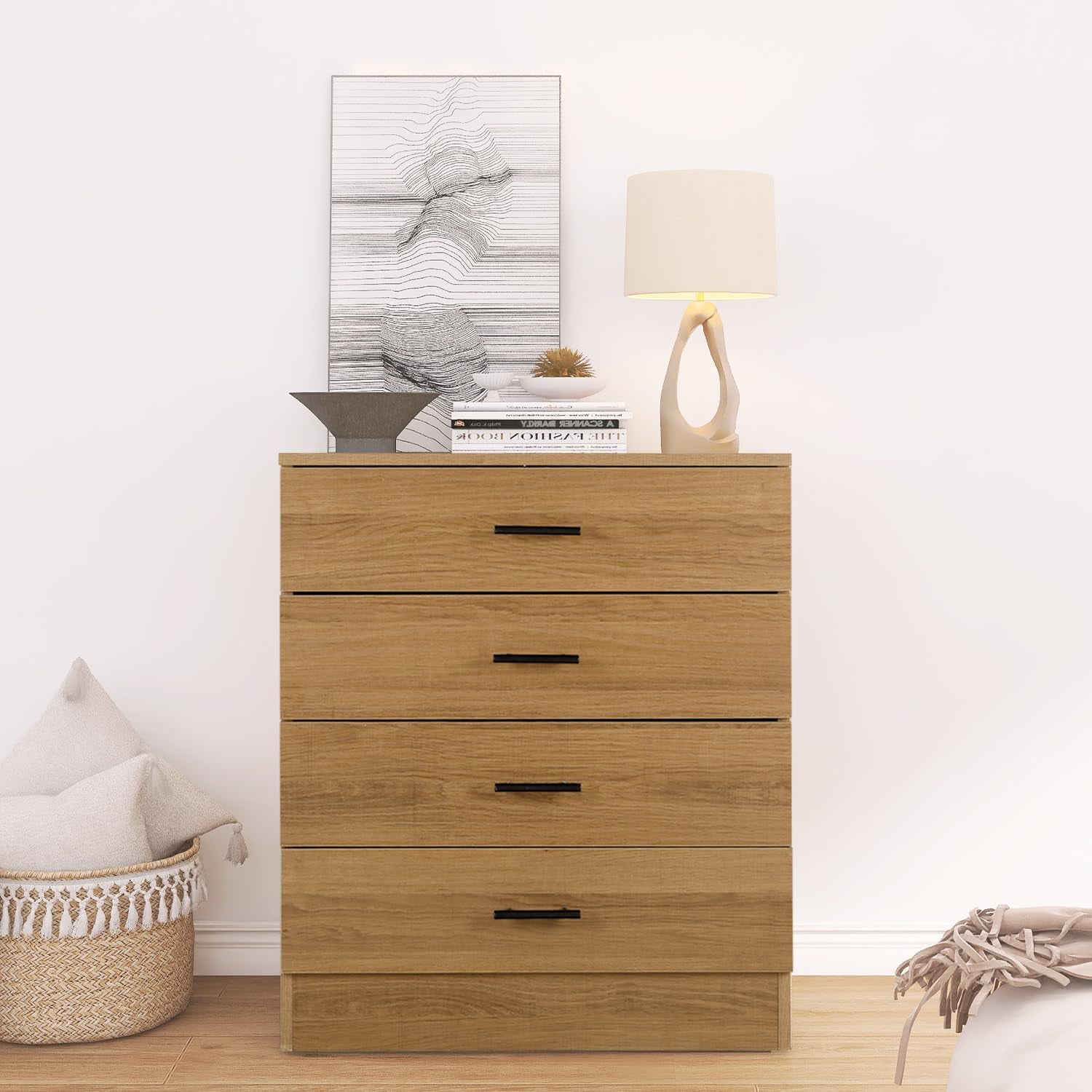 Wooden Dresser for Bedroom Oak 4 Drawer Tall Dressers Small Chest of ...