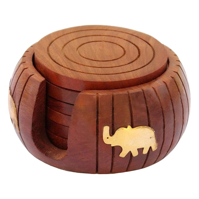 Wooden Drink Coasters Wood Table Coaster Set of 6 for Tea Cups Coffee ...