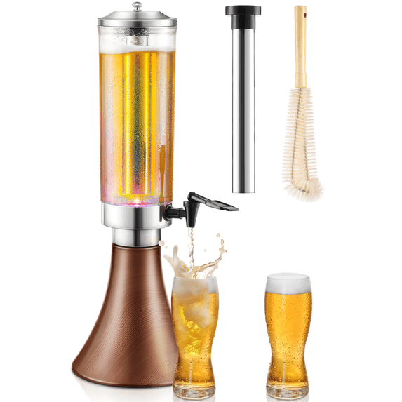 Wooden Drink Tower, 3L Mimosa Tower Dispenser With Ice Tube and Led ...