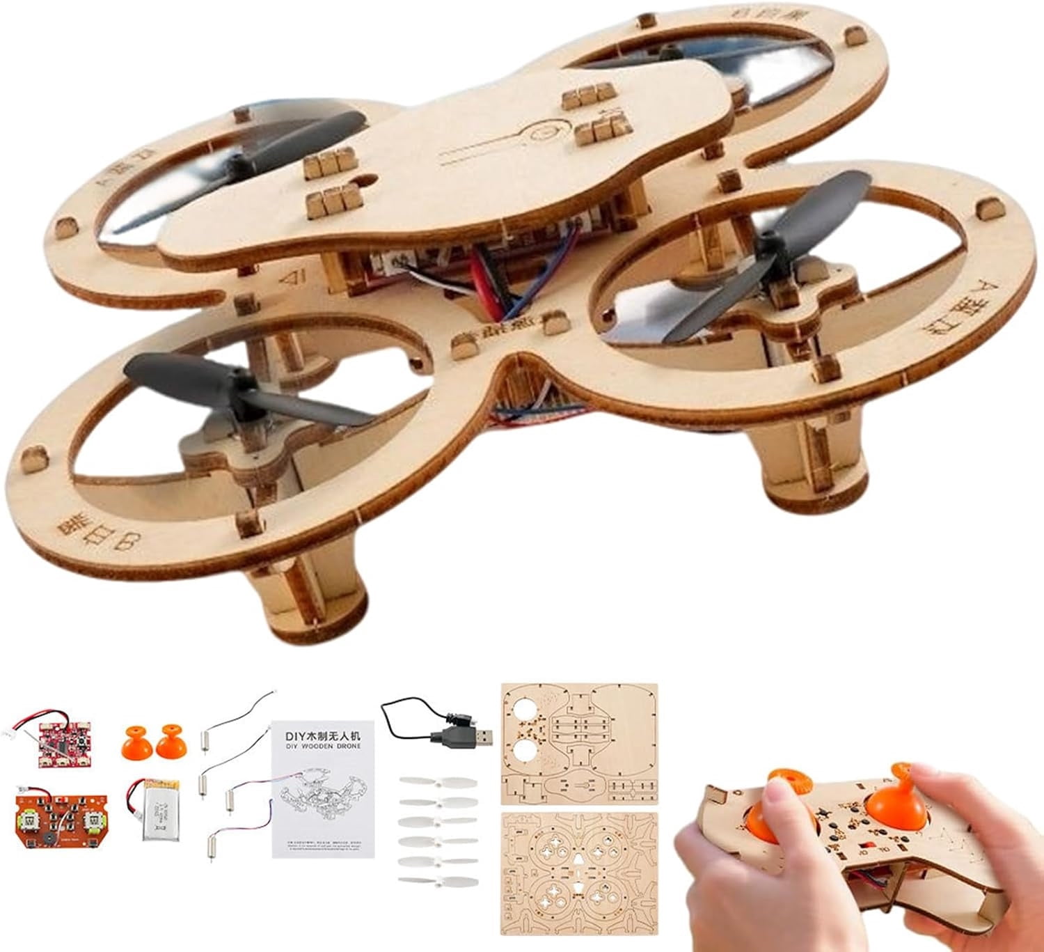 Wooden Drone Model Kit, RC Wooden DIY Assembled Drone Model, Remote ...