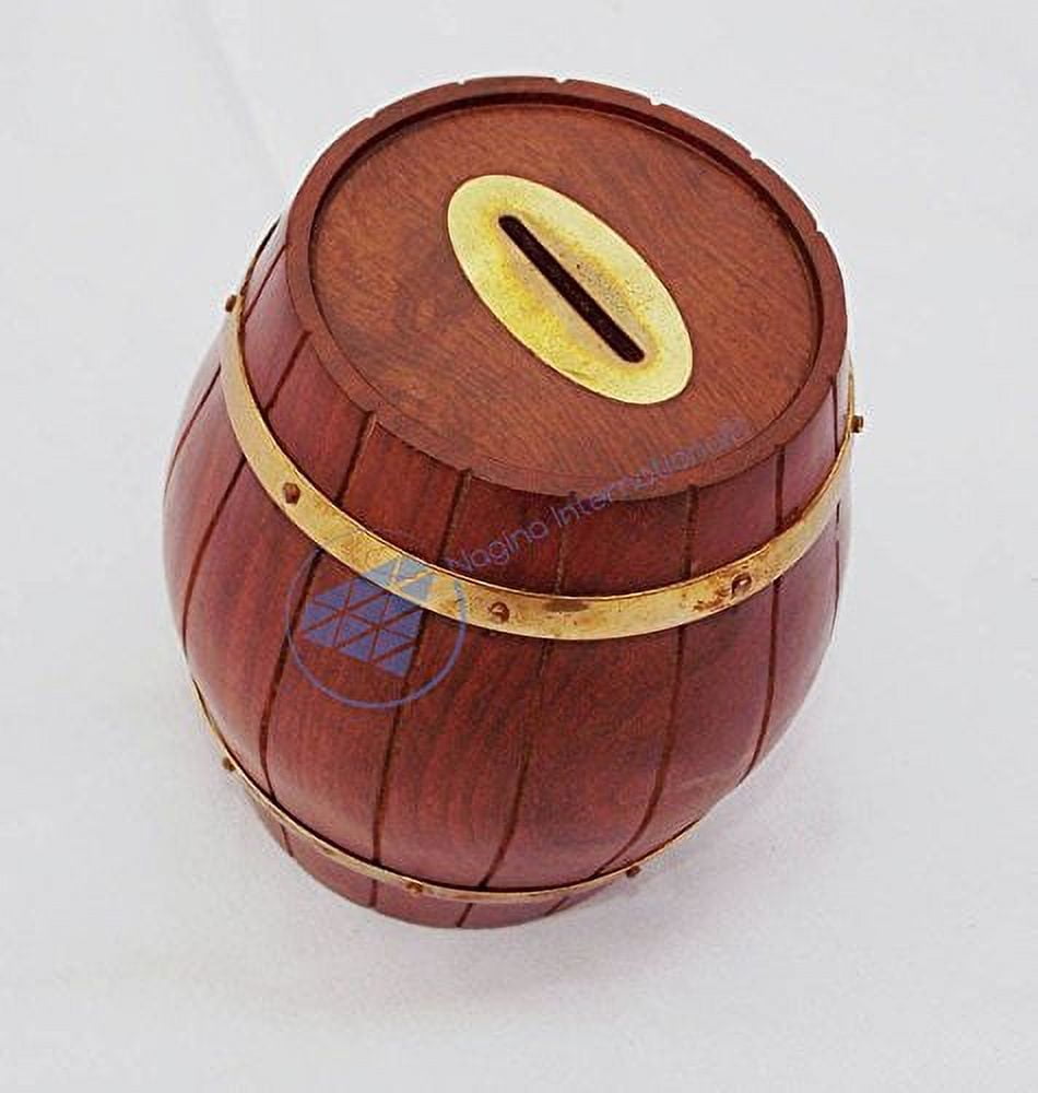 Wooden Drum Barrel Style Coin Box - Piggy Bank - (6" x 3" x 3 ...