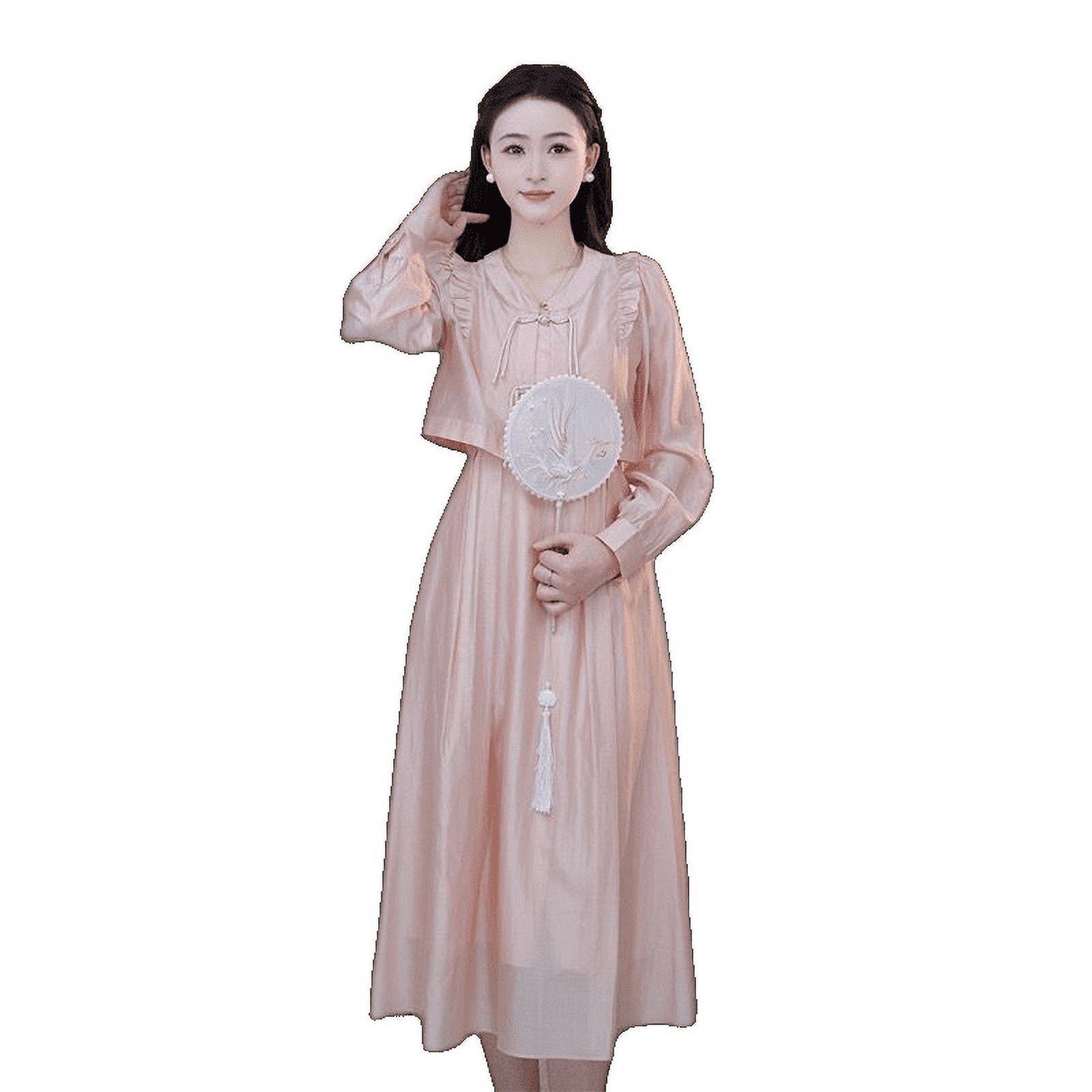 Wooden Ear Edge Long Sleeve Retro Thin Wind Dress White L Gentle Wind ...