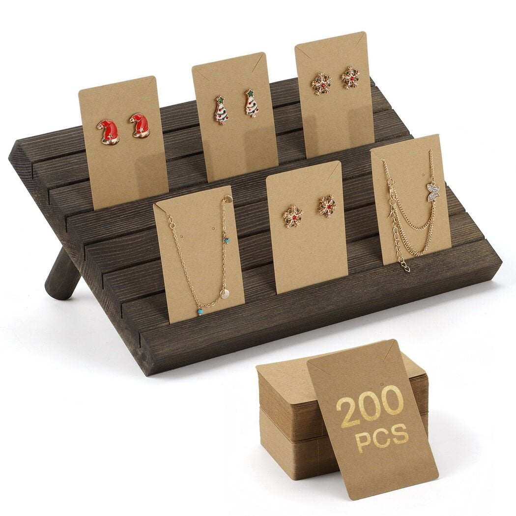 Wooden Earring Display Stand with 200Pcs Earring Paper Cards& 2 ...