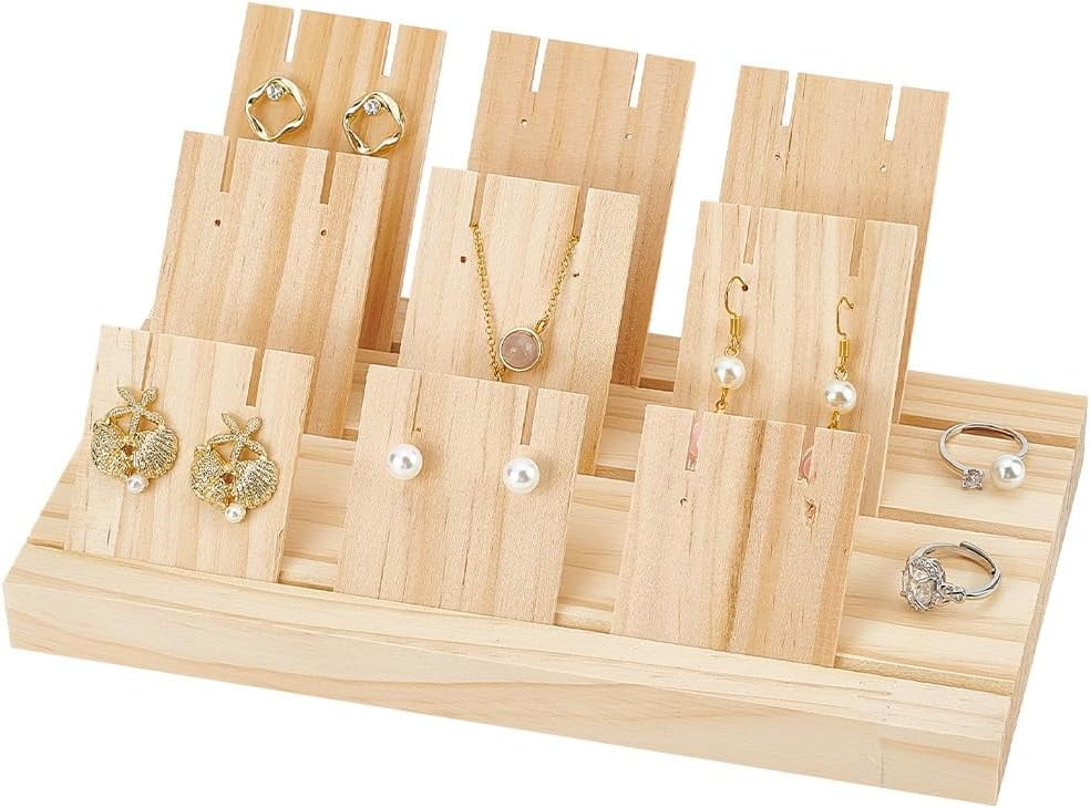Wooden Earring Display Stands Wood Tiered Earring Display With 9 Pcs ...