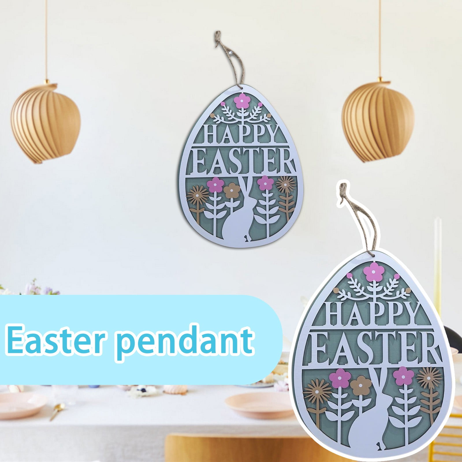 Wooden Easter Bunny Hanging Ornament, 2-Pack Family Decoration With ...