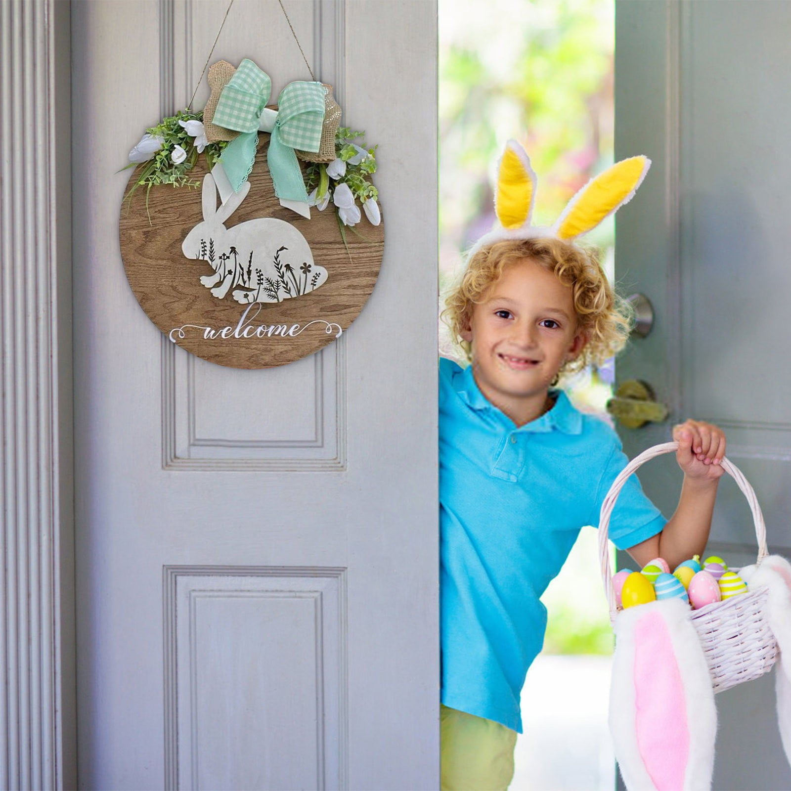 Wooden Easter Bunny Welcome Sign for Home Decoration and Party Venue ...