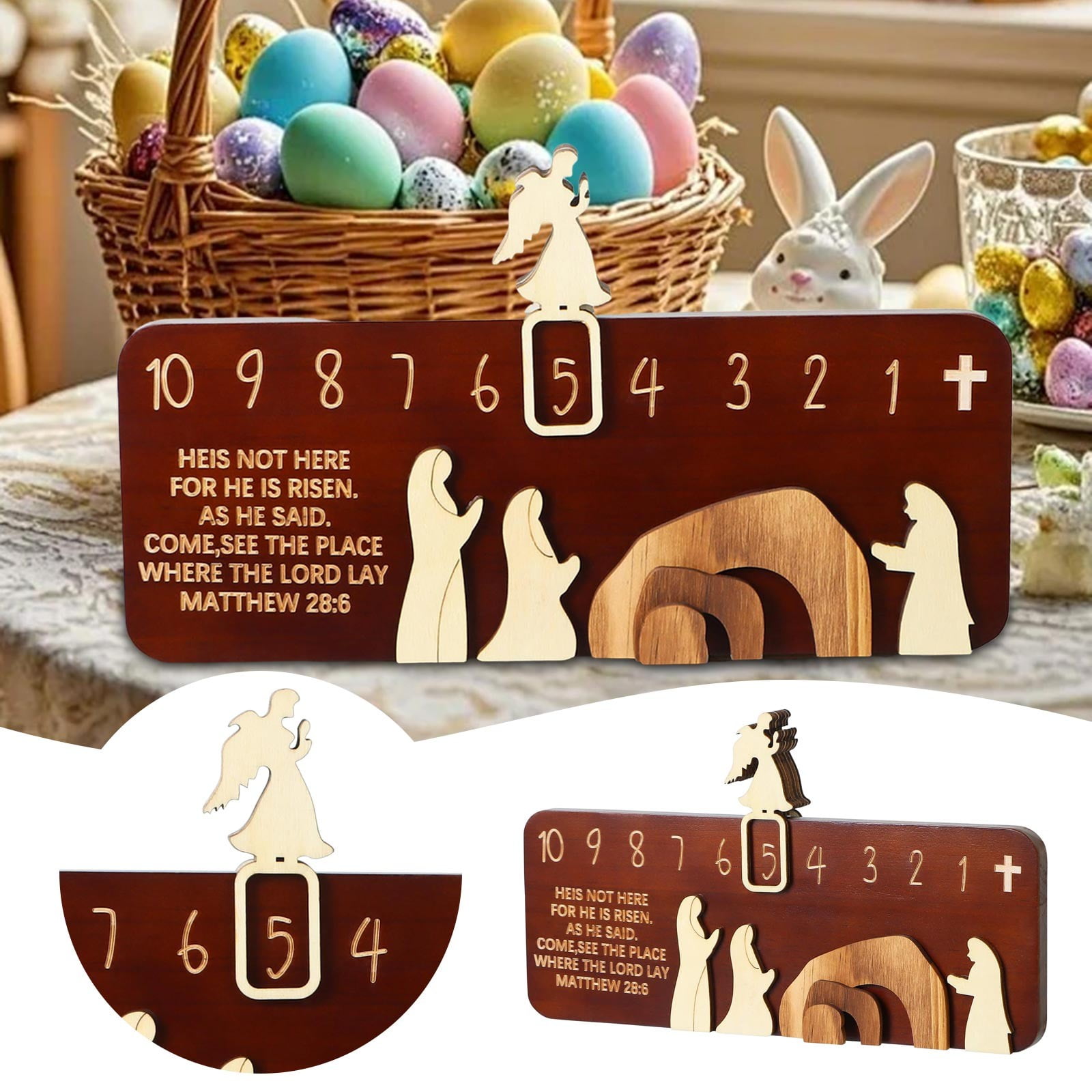 Wooden Easter Countdown Calendar with Empty Tomb Scene | Christian Resurrection Ornament for ...