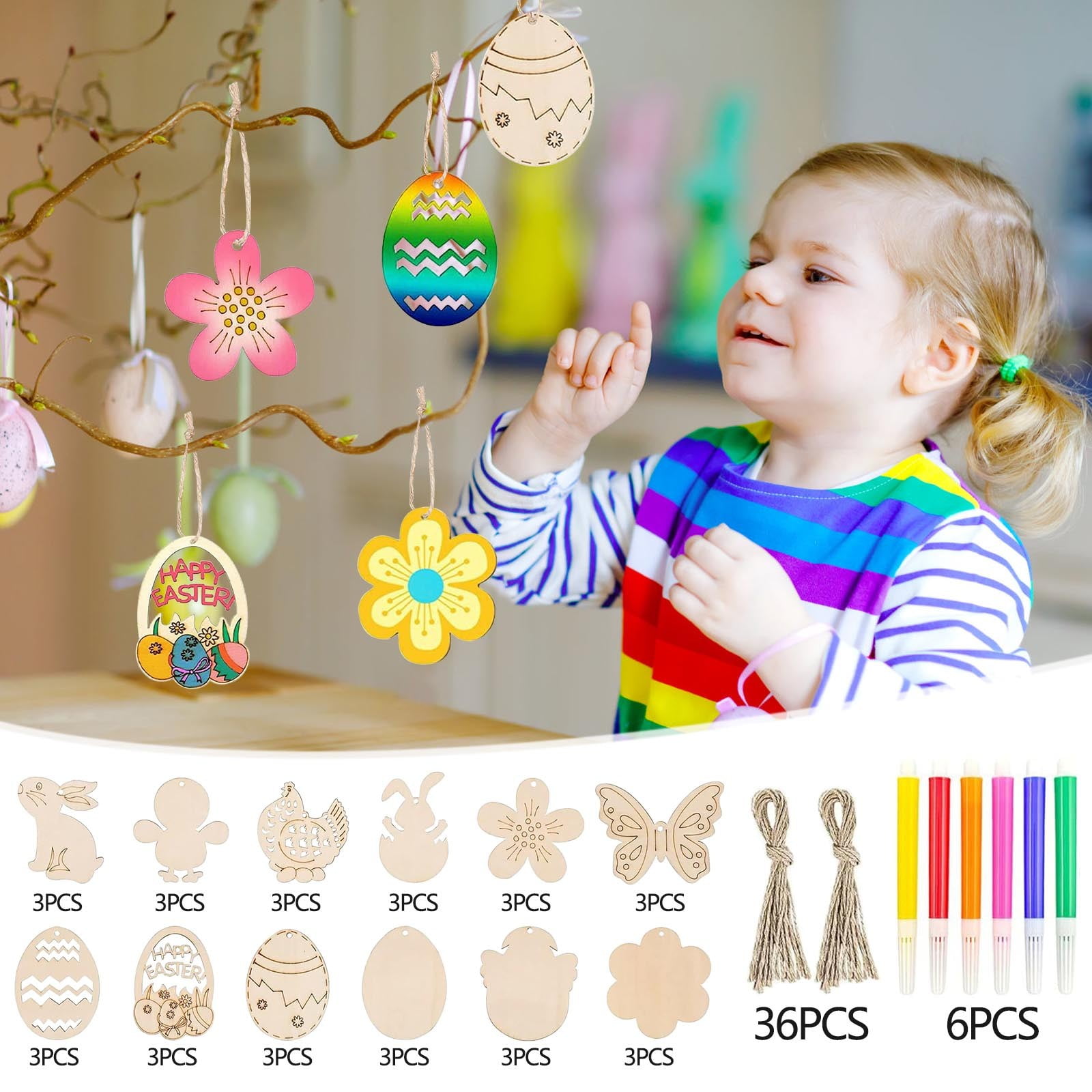 Wooden Easter Craft Kits, Paint Your Own Easter Egg Ornaments ...