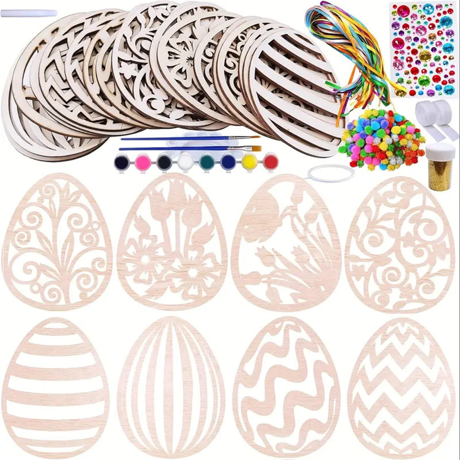 Wooden Easter DIY Ornaments Set Easter Craft Kits Assorted Paintable ...