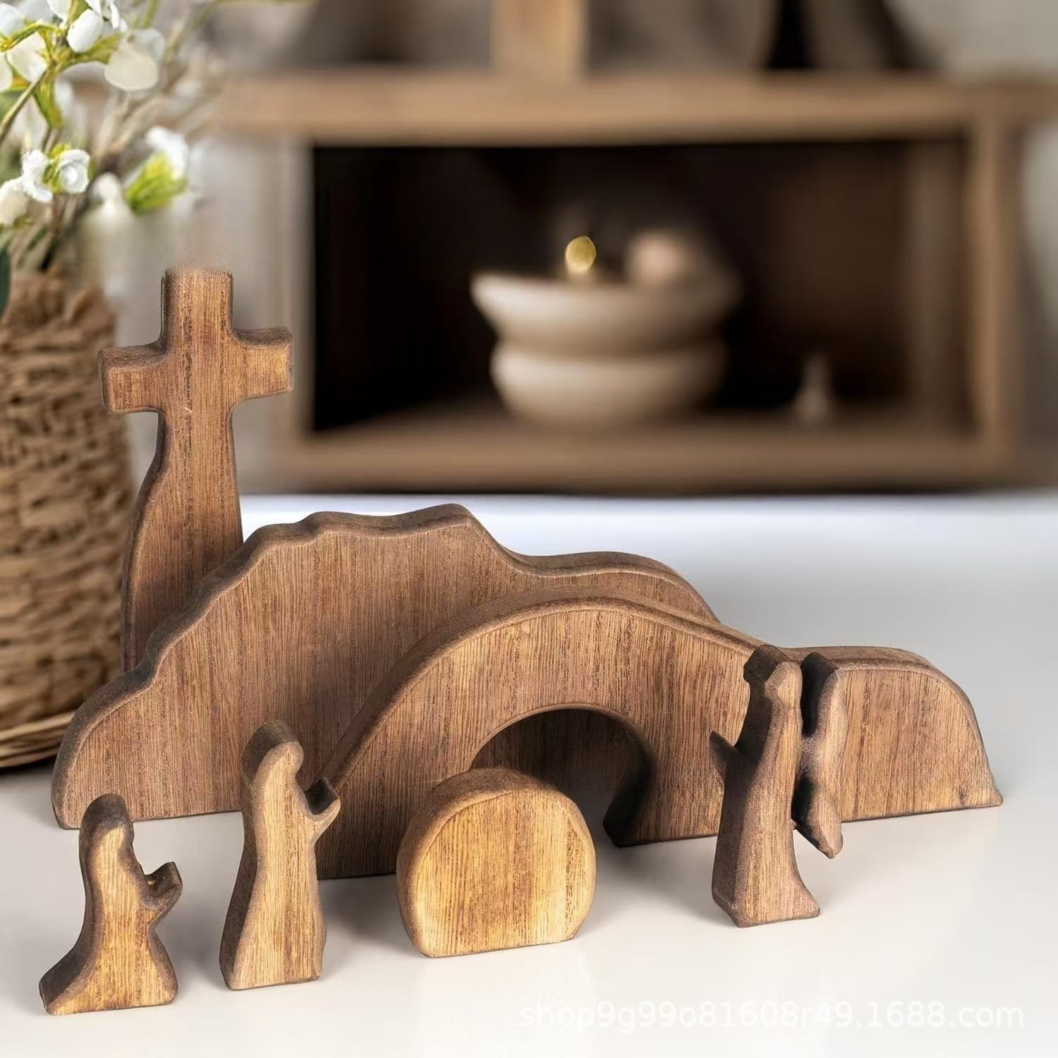 Wooden Easter Resurrection Scene with Cross - Empty Tomb Jesus Nativity ...