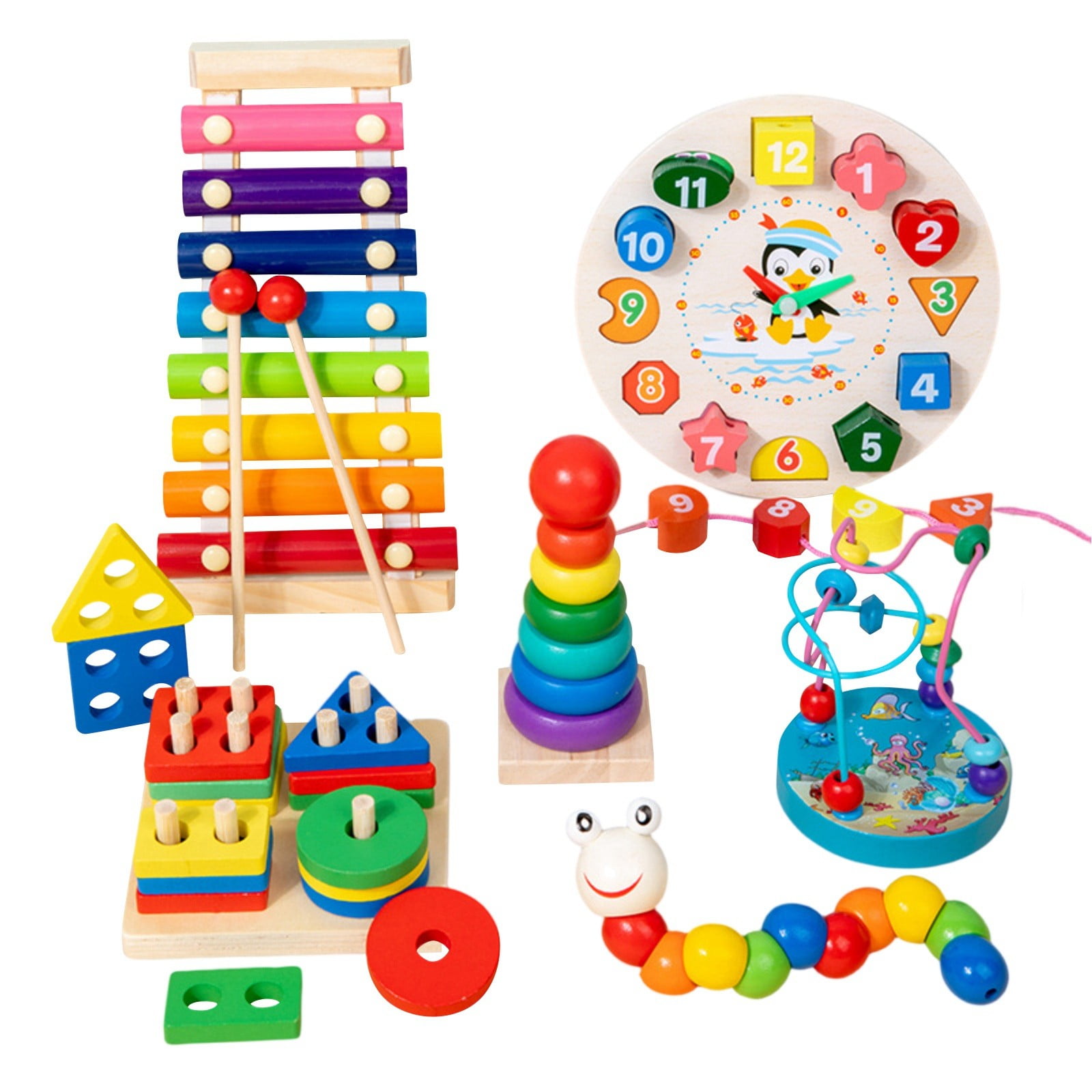 Wooden Educational Toys for Toddlers Montessori Learning Set with ...