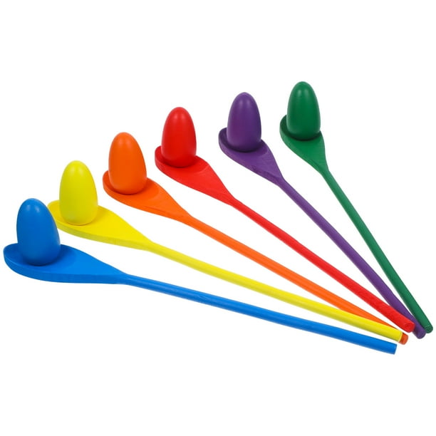 Wooden Eggs 6 Pcs Balancing Game Relay Race Outdoor Playset Kids Spoon ...