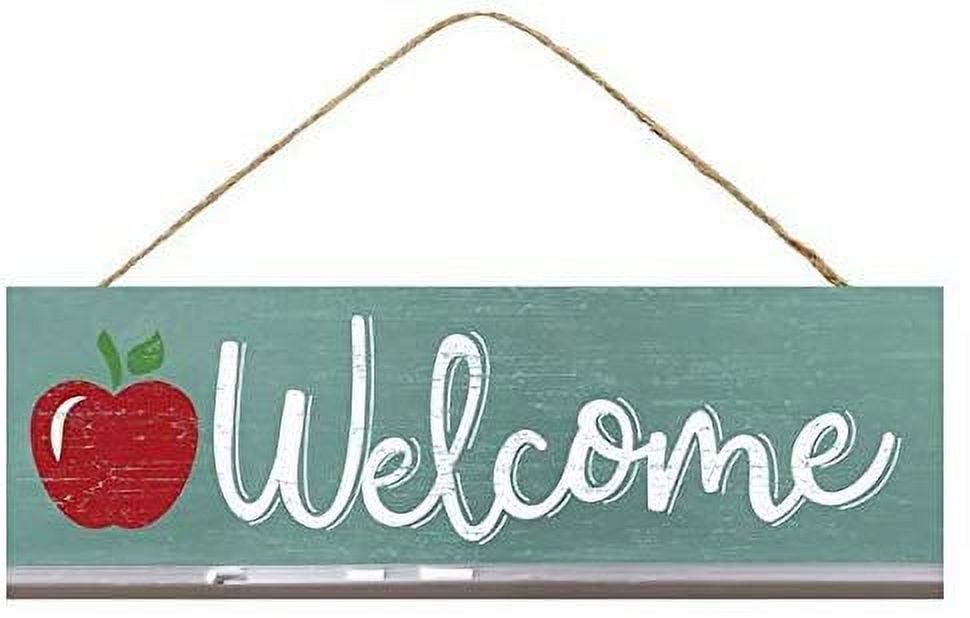 Wooden Elementary School Welcome Sign - 15" x 5", Red Apple and ...