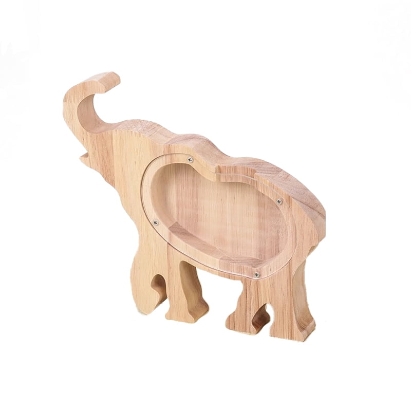Wooden Elephant Bank for Boys Kids Girls, Clear Large Animal Coin Bank ...
