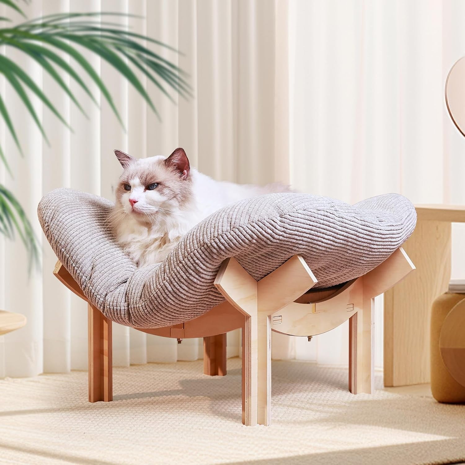 Wooden Elevated cat Hammock Bed, Featuring a Fluffy and Warm Cuddle Bed ...