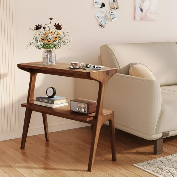 Wooden End Table with Drawer and Storage Shelf, Living Room Furniture ...