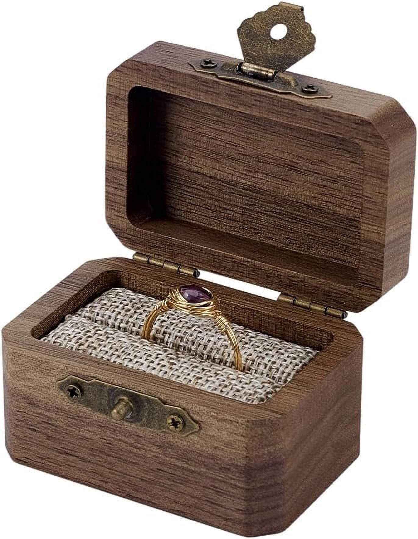 Wooden Engagement Ring Box Rectangle Walnut Wood Ring Box with Linen ...