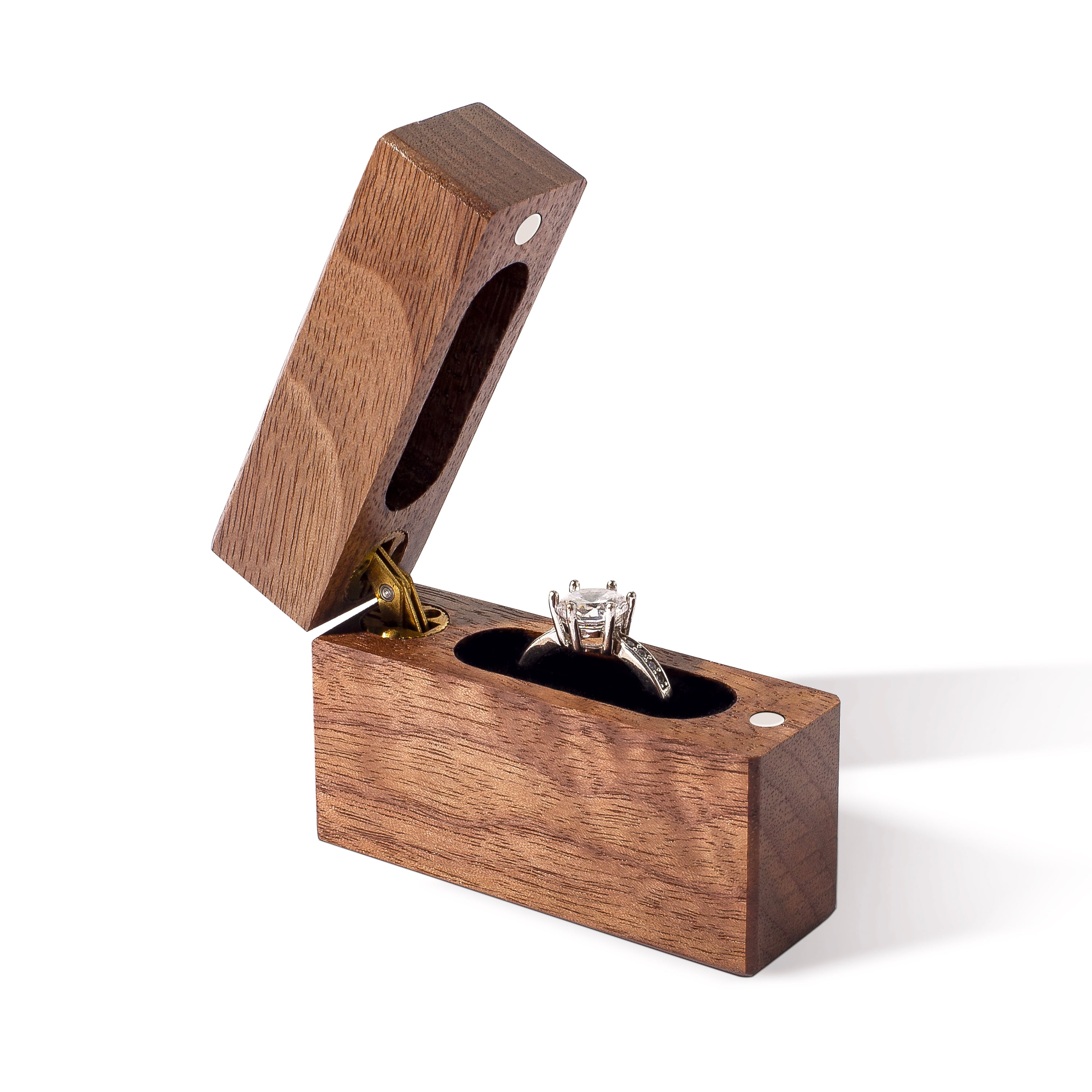 Wooden Engagement Ring Box Small Slim Flat Ring Case for Proposal Wedding Walnut Wood