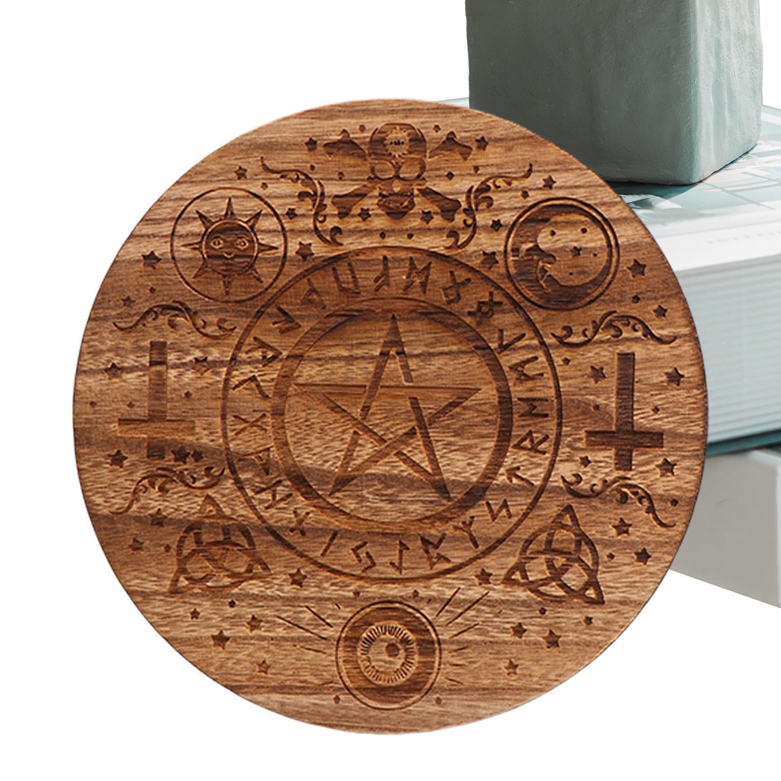 Wooden Engraved Meditation Disk, Wooden Disc Decoration with Wheel Sun ...