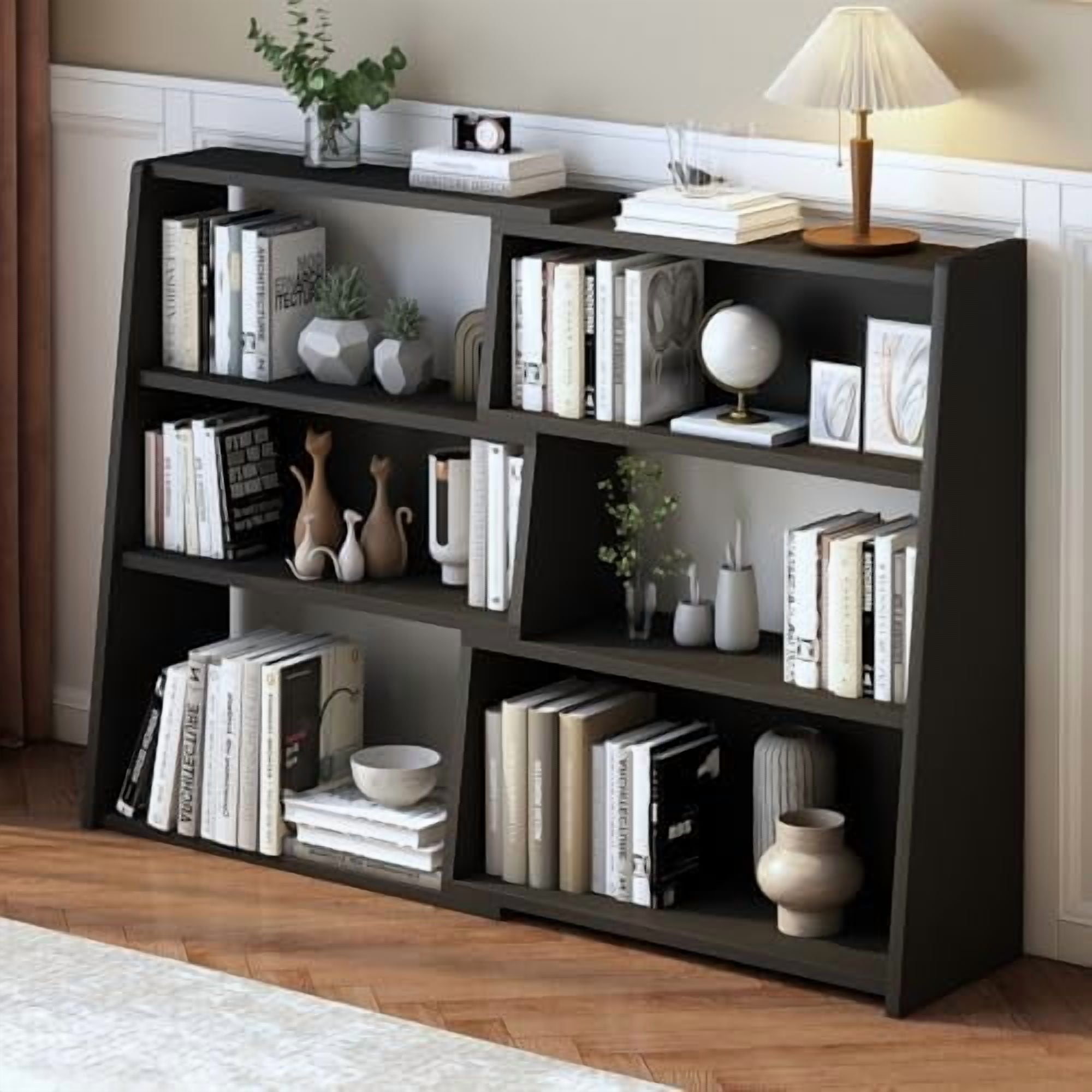 Wooden Extendable Shelf Bookcase - 3-Tier Ladder Low Short Bookshelf ...