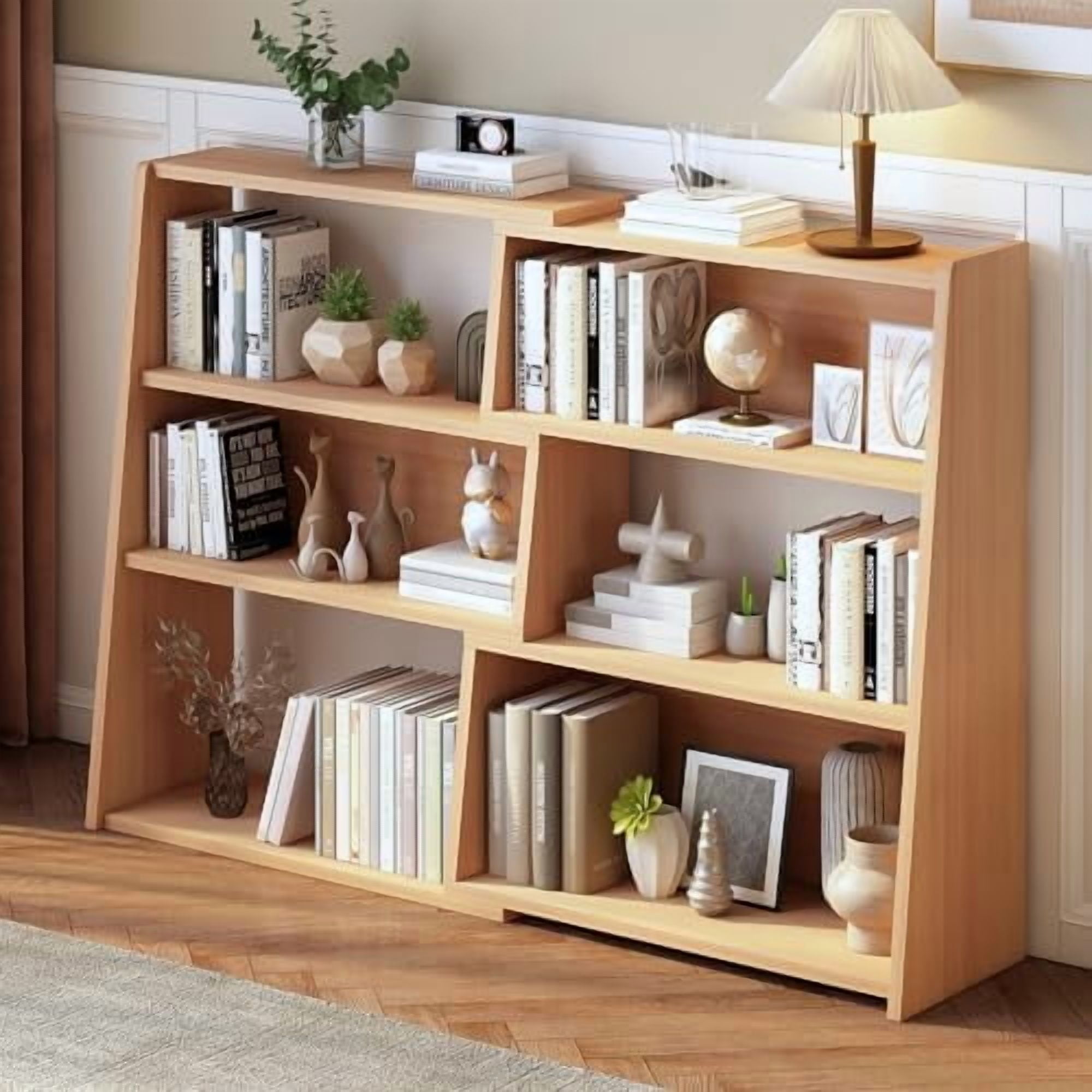Wooden Extendable Shelf Bookcase - 3-Tier Ladder Low Short Bookshelf ...