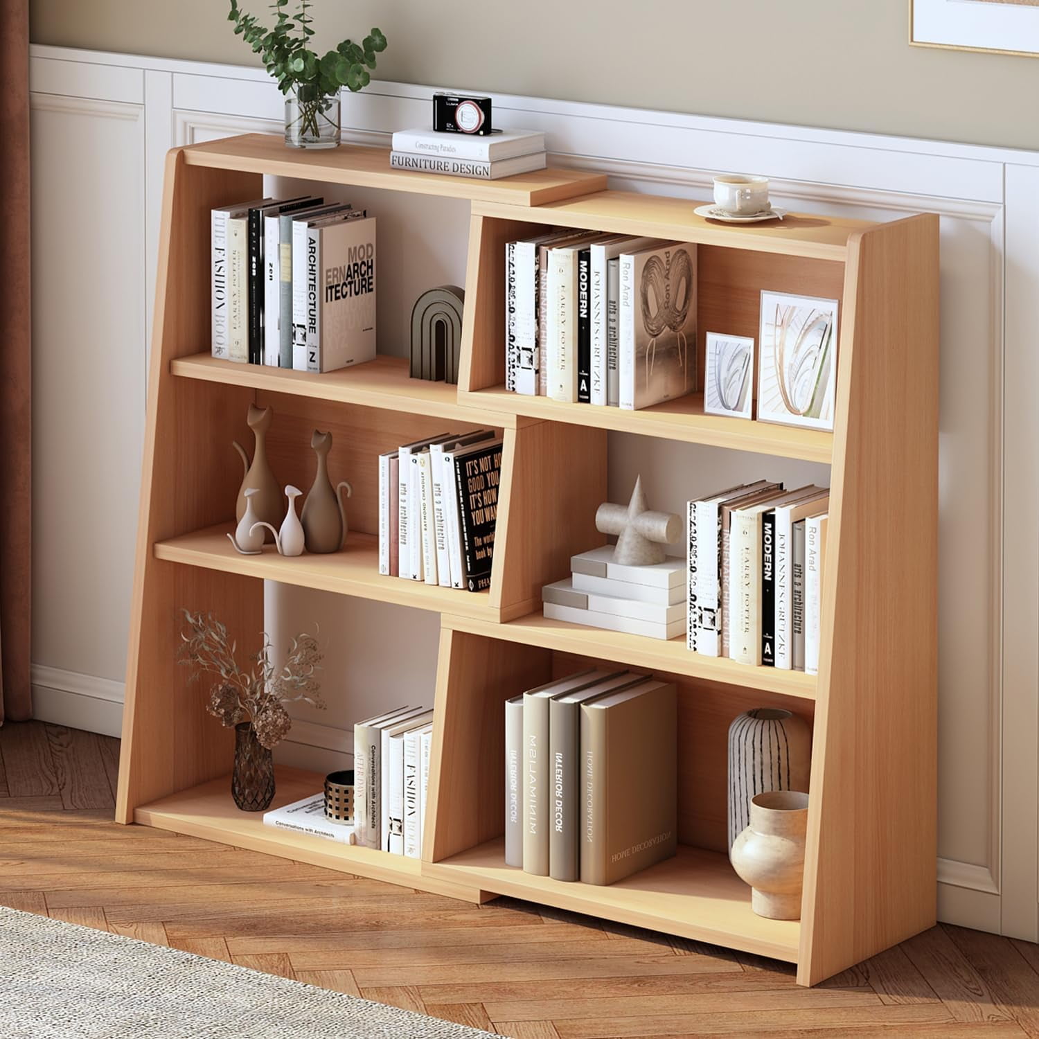 Wooden Extendable Shelf Bookcase - 3-Tier Ladder Low Short Bookshelf ...